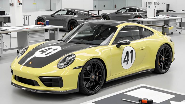 A split-screen showing a rusty vintage Porsche being restored to a ...